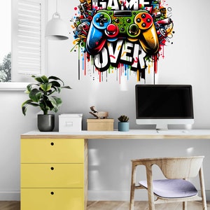 Cyberpunk Gaming Controller Wall Sticker: 3D Neon Mural, Removable ...