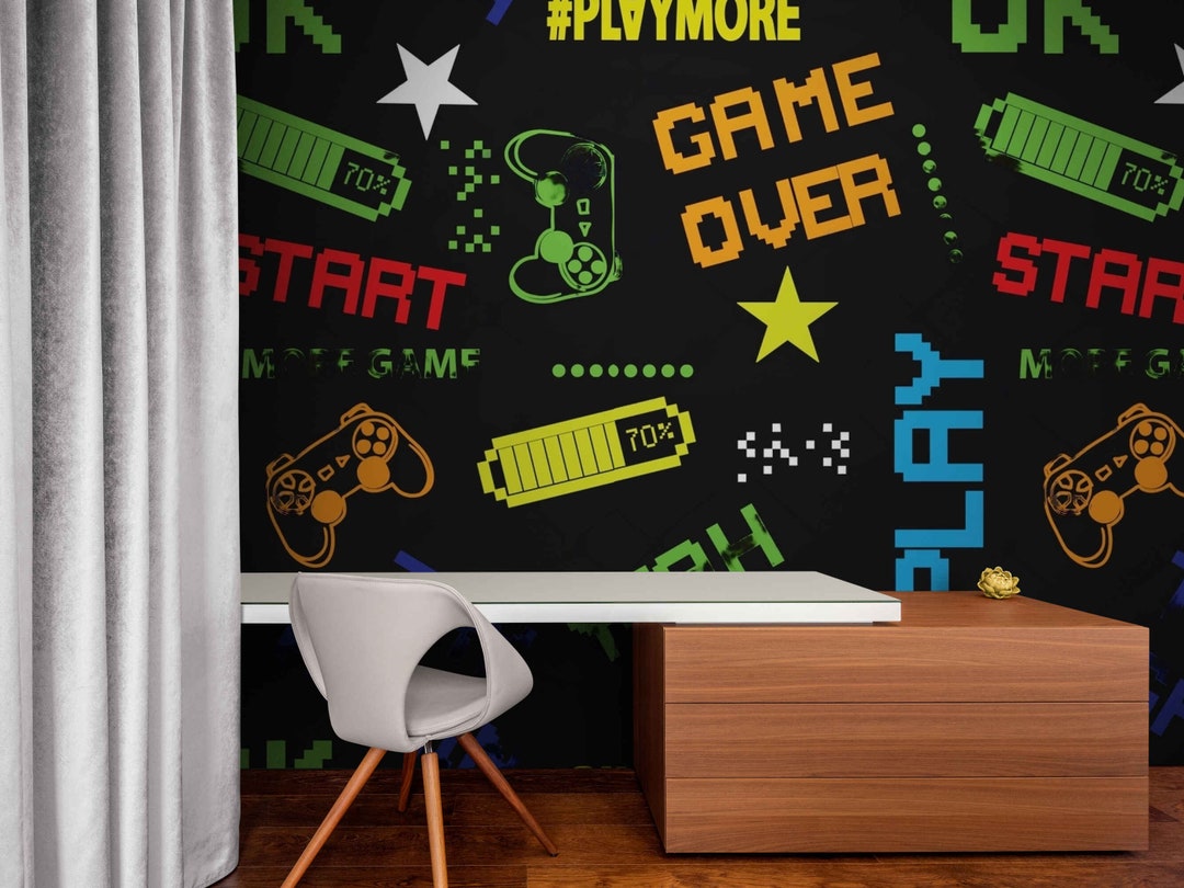 Retro Gaming Wallpaper Mural: Peel & Stick Video Game Wall Art - Etsy