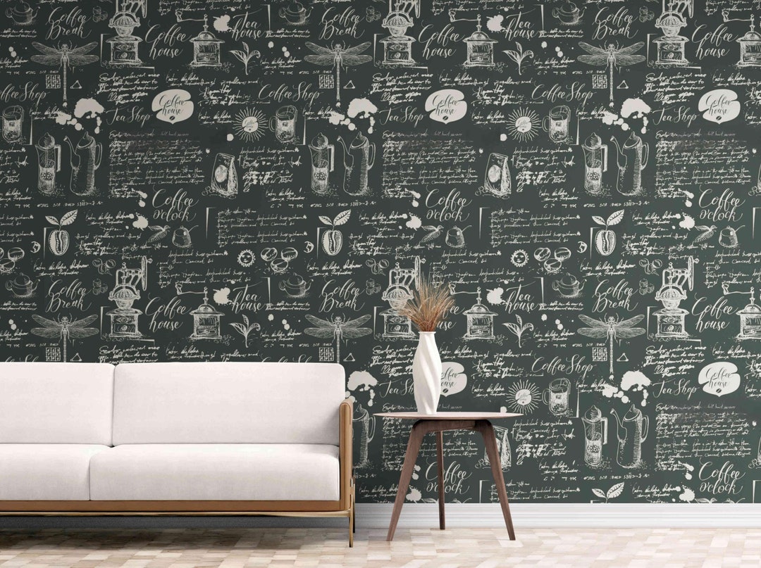 Vintage Coffee Shop Chalkboard Wallpaper – Dark Green Coffee-themed ...