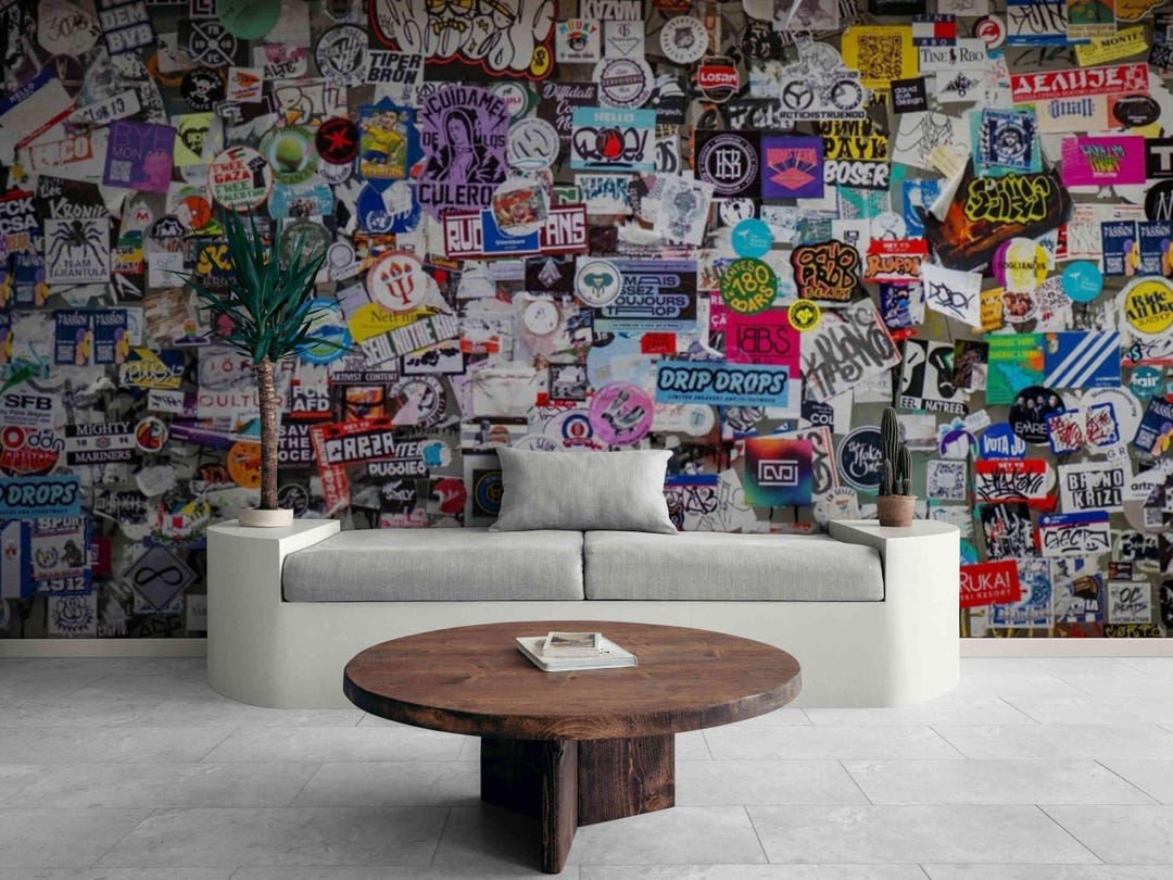 Sticker Bomb Wall Mural – Urban Collage Peel and Stick Wallpaper With ...