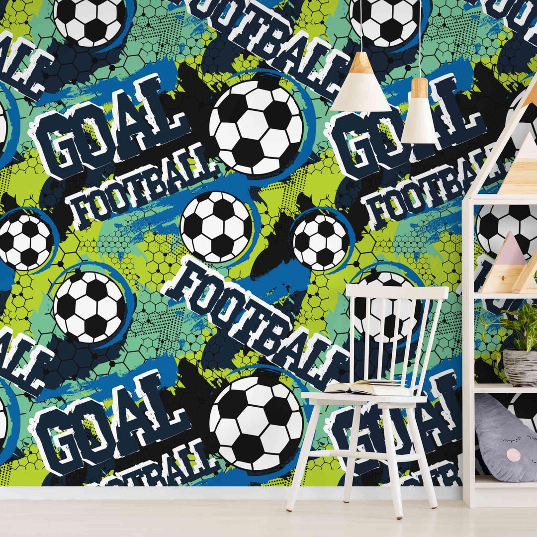 Football Wallpaper: Peel and Stick Sports Mural for Kids Playroom - Etsy UK
