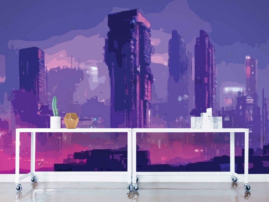 Cyberpunk Wallpaper Peel and Stick City Wall Art, Neon Cyberpunk Wall ...