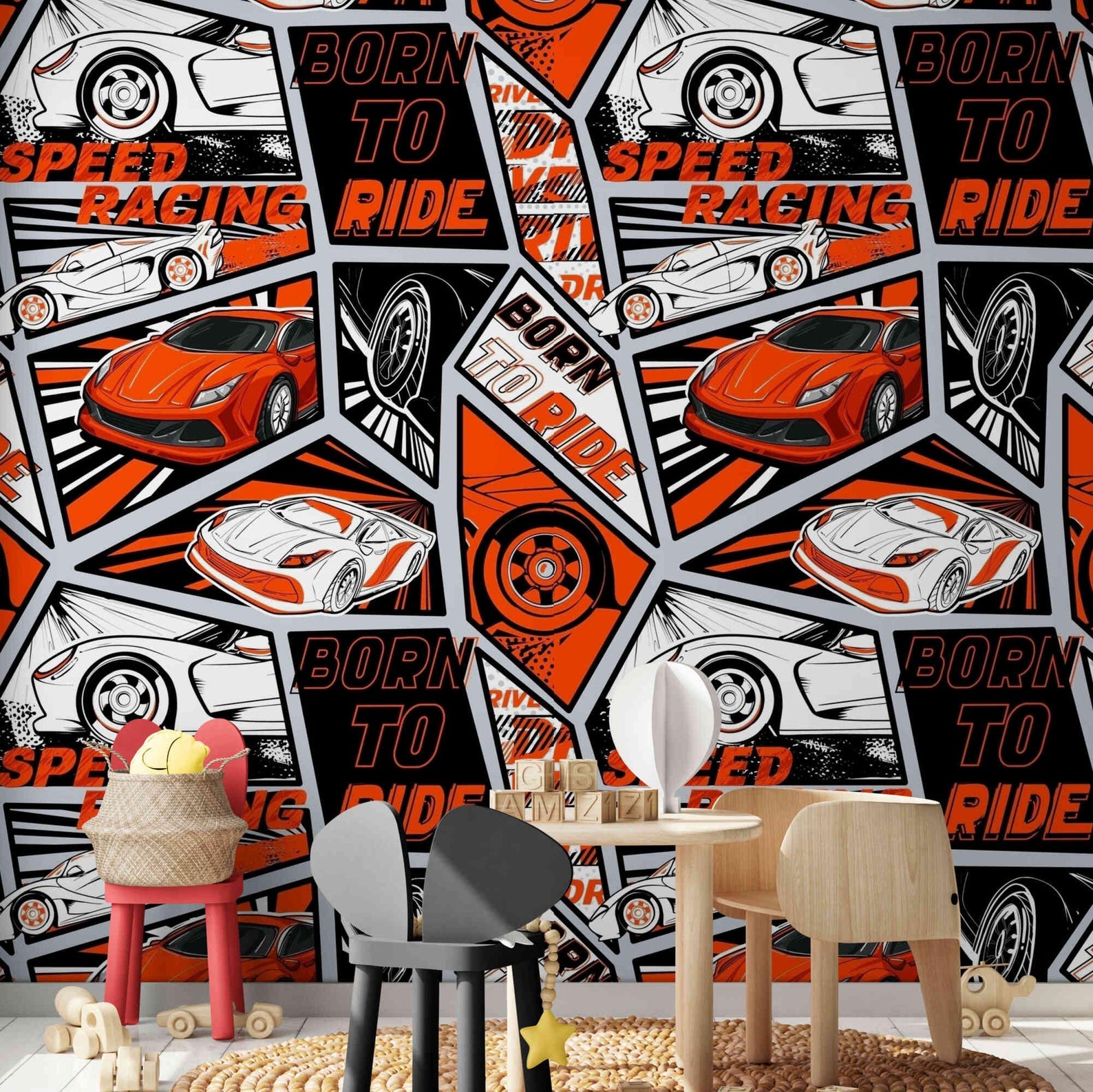 Born to Ride Race Car Wall Mural – Peel and Stick or Traditional ...