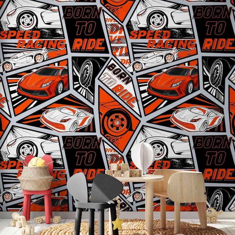 Race Car Wallpaper Mural: Peel and Stick Boys Room Decor - Etsy