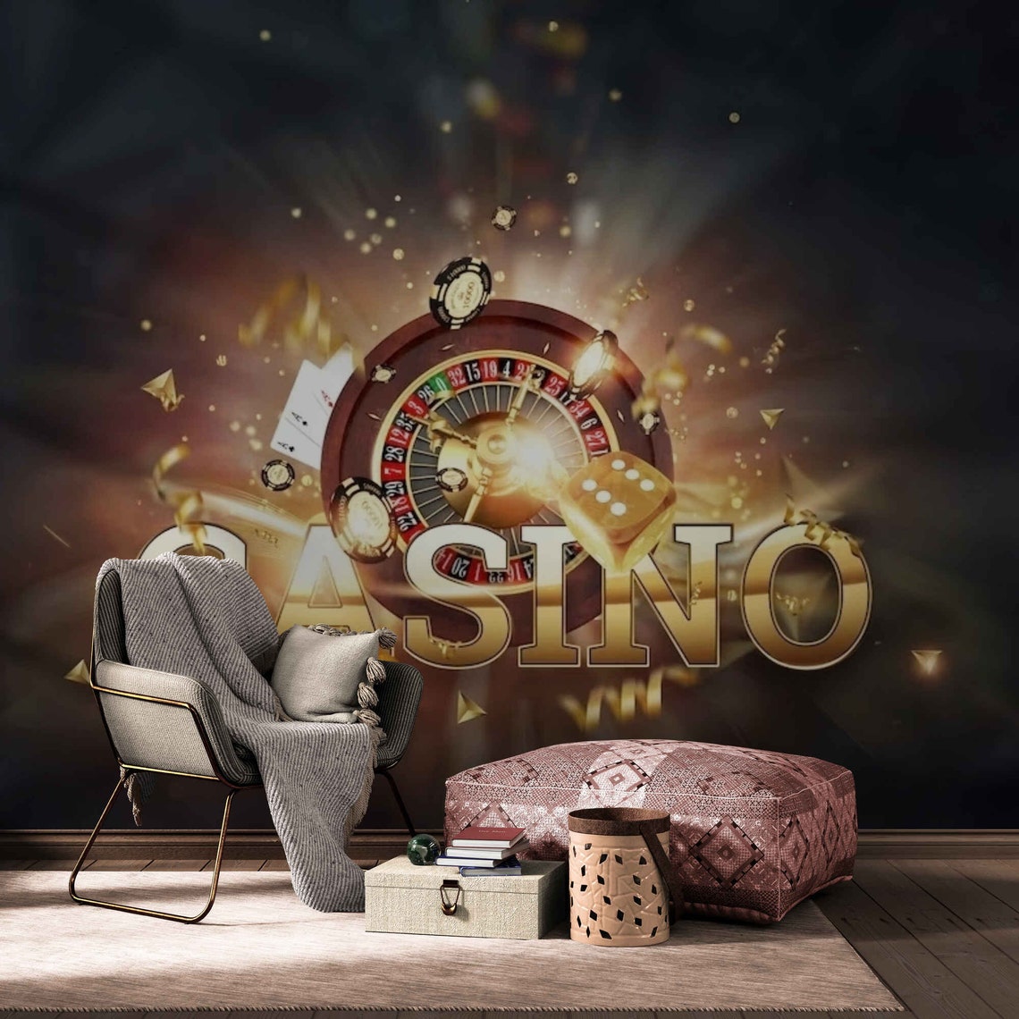Casino Mural Wallpaper: Peel and Stick Gambling Room Decor - Etsy