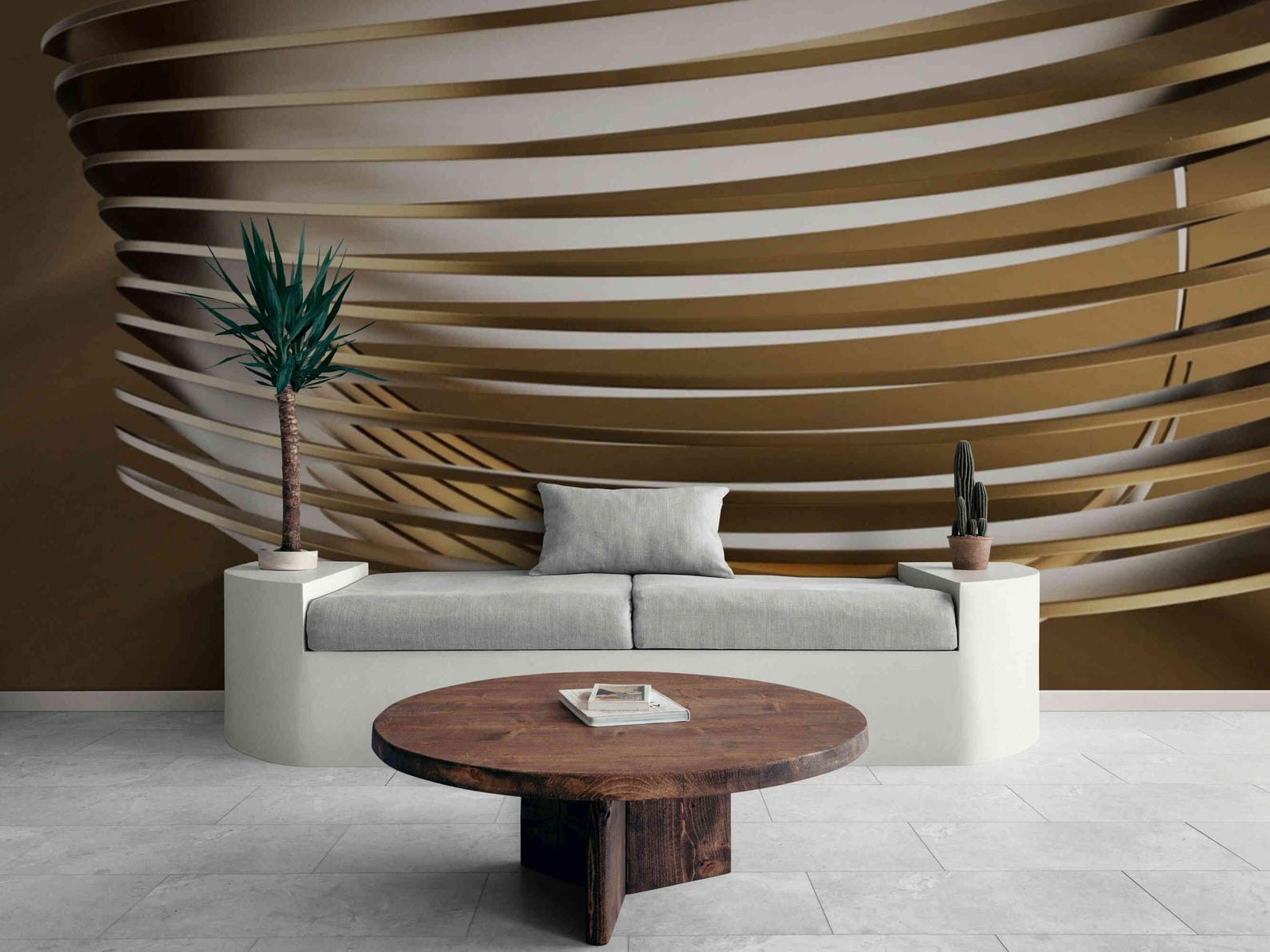 3D Gold Curved Line Wall Mural: Modern Peel and Stick Wallpaper - Etsy