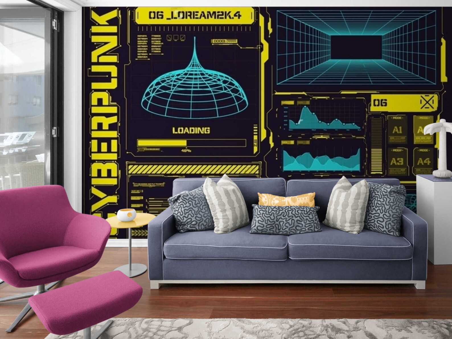 Cyberpunk Wallpaper Mural, Retro Futurictic, Cyber Wall Mural, Peel and ...