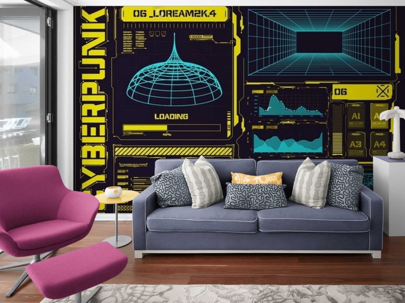 Cyberpunk Wallpaper Mural, Retro Futurictic, Cyber Wall Mural, Peel and ...