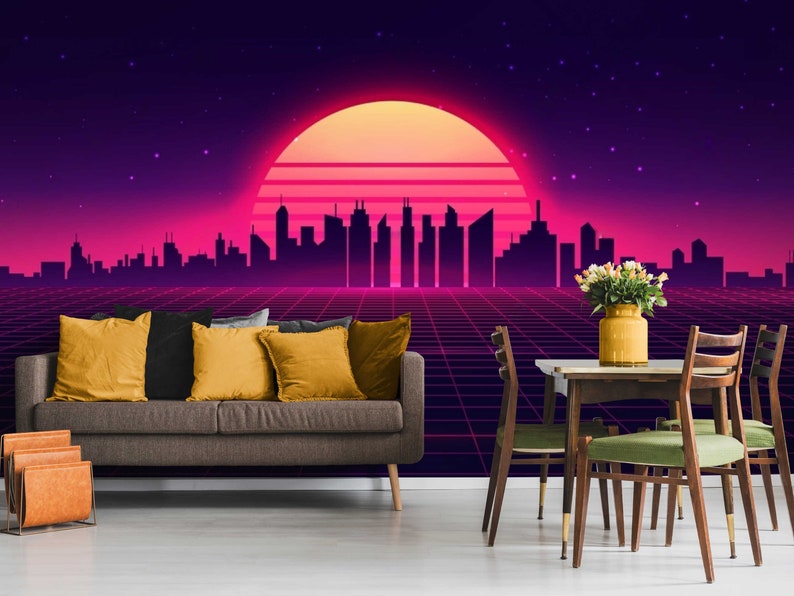 Retro Cyberpunk Wallapper Peel and Stick Wall Mural - Etsy