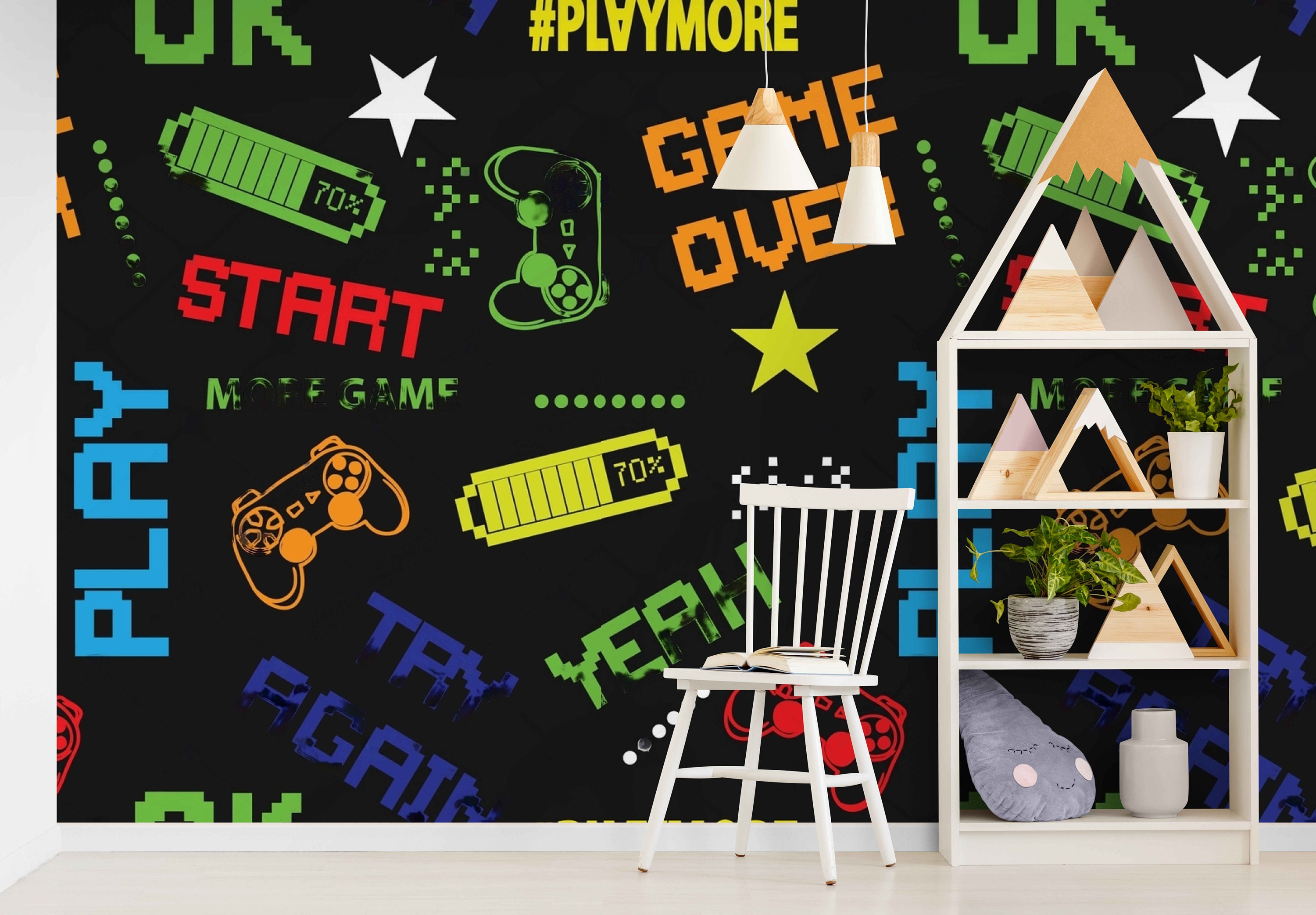 Retro Gaming Wallpaper Mural: Peel & Stick Video Game Wall Art - Etsy