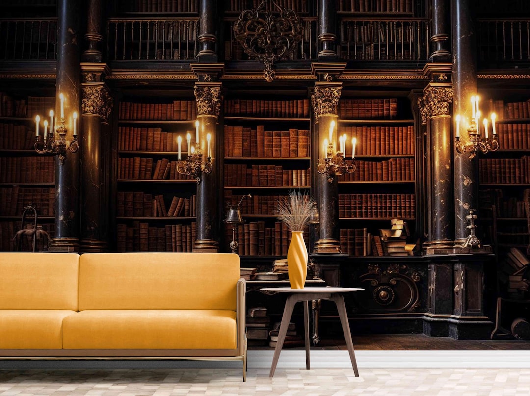 Gothic Library Wallpaper Mural: Dark Academia Peel and Stick Wallpaper ...