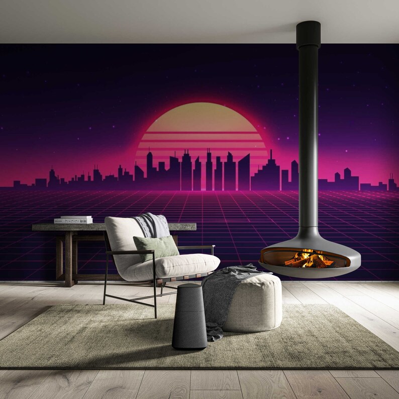 Retro Cyberpunk Wallapper Peel and Stick Wall Mural - Etsy