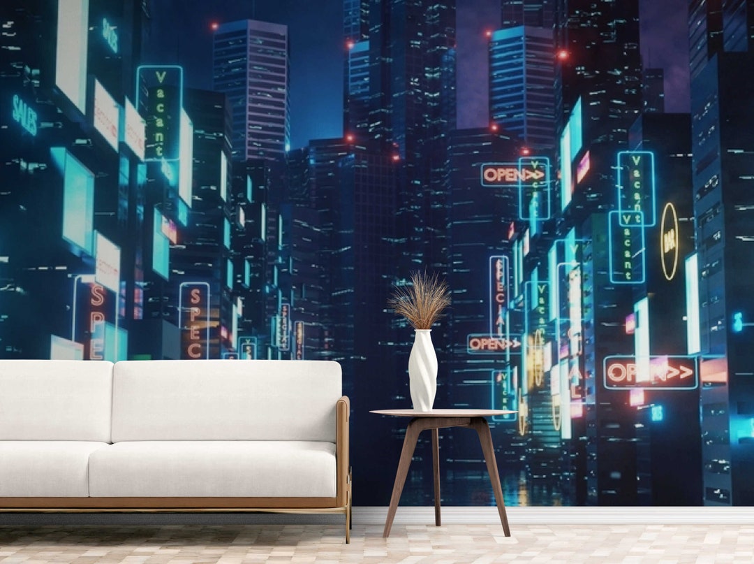 Cyberpunk City Wallpaper Mural: Peel and Stick, Self-adhesive - Etsy