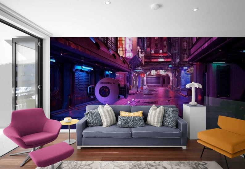 Neon Night Cyberpunk City Wallpaper Peel and Stick Custom 3d Wallpaper ...