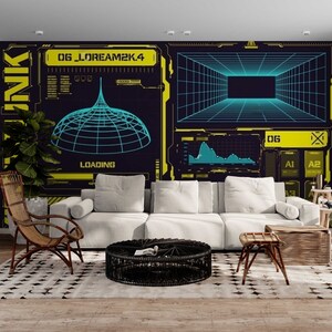 Cyberpunk Wallpaper Mural, Retro Futurictic, Cyber Wall Mural, Peel and ...