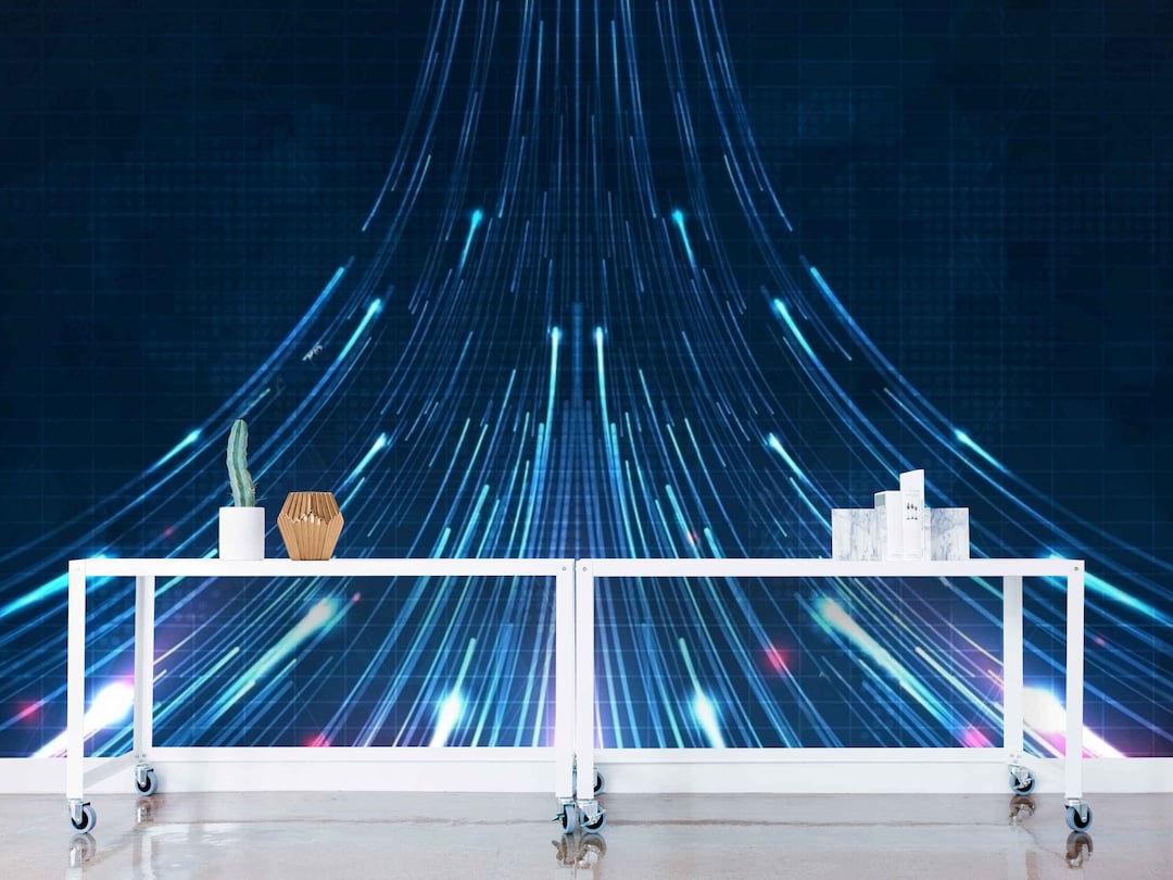 Blue Streak 3D Art High-tech Wall Design Internet Speed Mural Digital ...