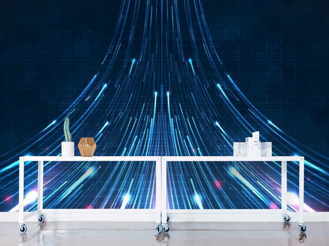 Blue Streak 3D Art High-tech Wall Design Internet Speed Mural Digital ...