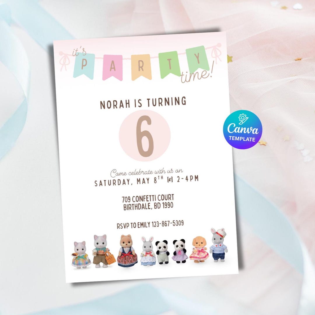 Calico Critter Birthday Invitation: Editable Template (digital Download ...