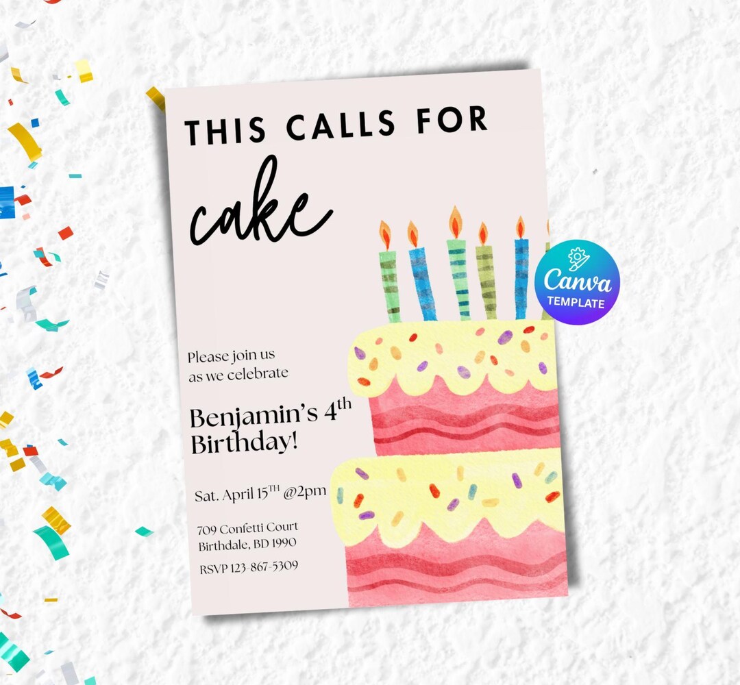 Watercolor Cake Birthday Invitation: Editable Canva Template - Etsy