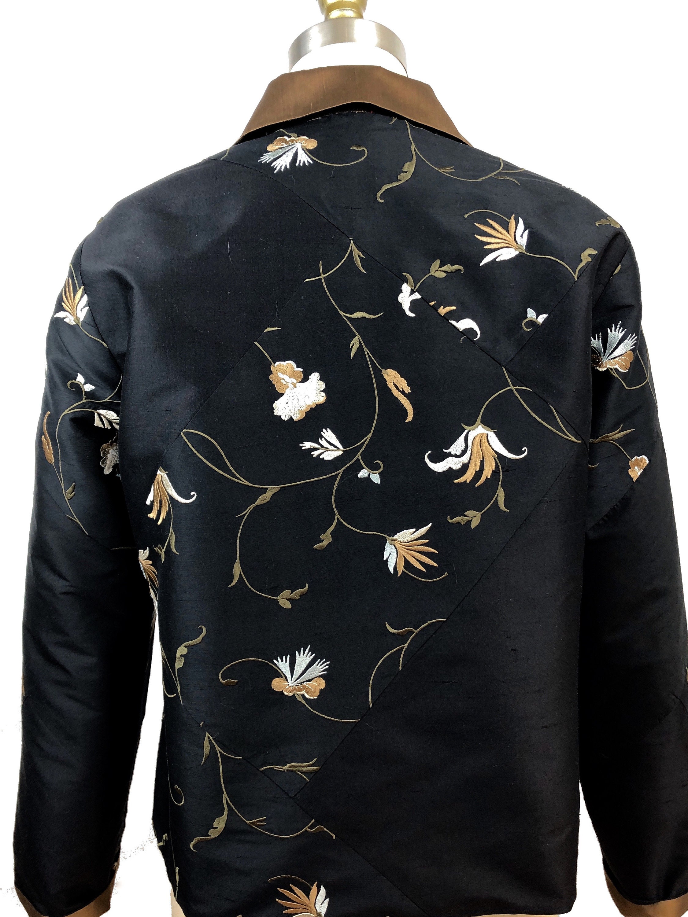 Silk Evening Jacket Silk Patchwork Jacket Black Silk | Etsy