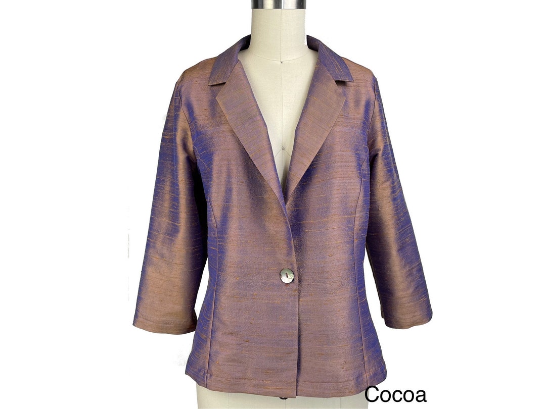 Silk Jacket Semi Fitted Short Style , One-button 3/4 Sleeve, Classic ...
