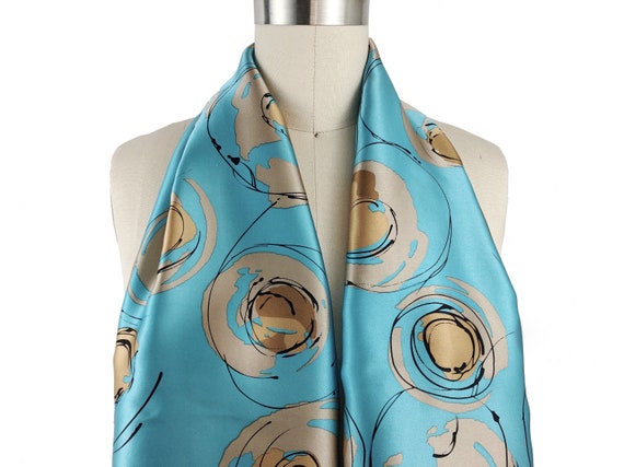 Silk Charmeuse Scarf Silk Satin Fabric Abstract Silk Print Aqua beige Statement Chic Scarf 54 X 11 Gift for Her Etsy UK