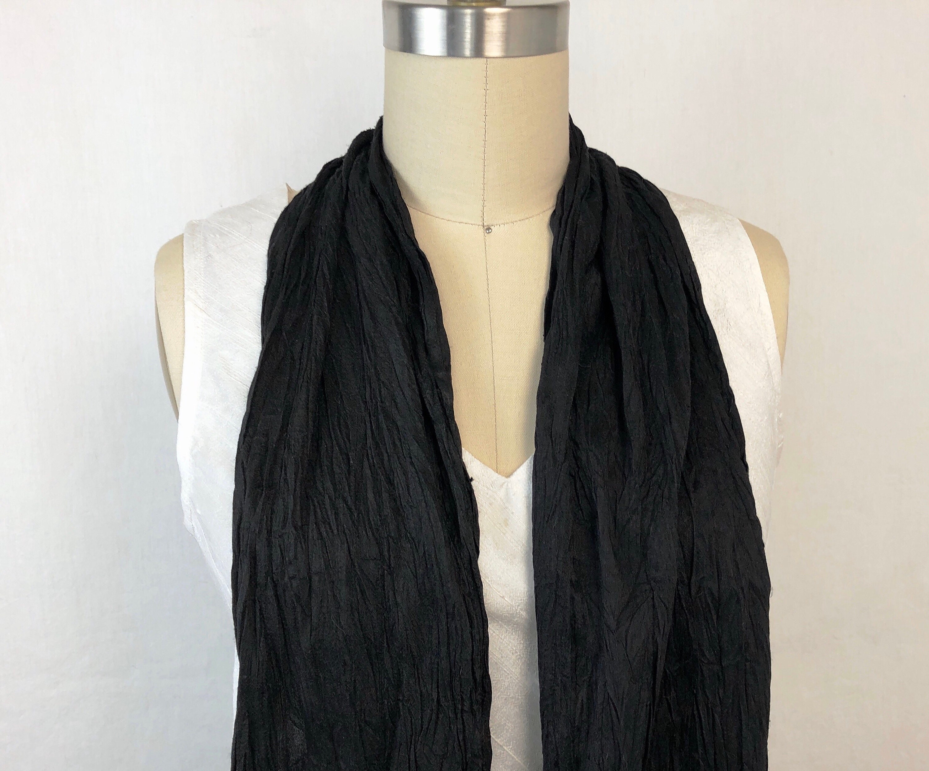 Silk Crinkle Scarf Black Silk Crinkle Scarf Boho Chic | Etsy