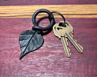 Hand Forged Leaf Keychain - Etsy