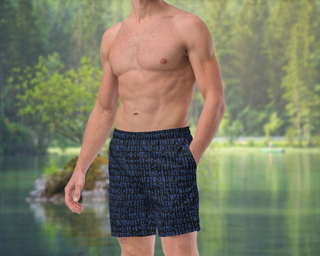 Black & Blue Elder Futhark Runes Swim Trunks, Norse Viking Swimwear ...