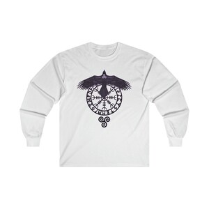Purple Runic Raven Helm of Awe Ultra Cotton Long Sleeve Tee, Norse ...