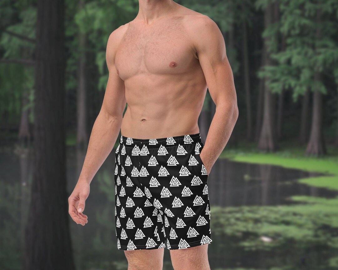 Valknut Viking Swim Trunks: Norse Pagan Black & White Swimwear, UPF 50 ...