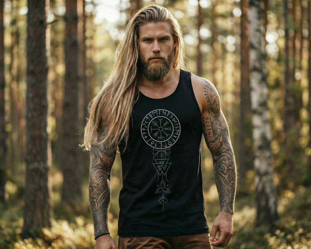 Green Vegvisir Viking Compass Tank Top: Norse Runes, Unisex Jersey - Etsy