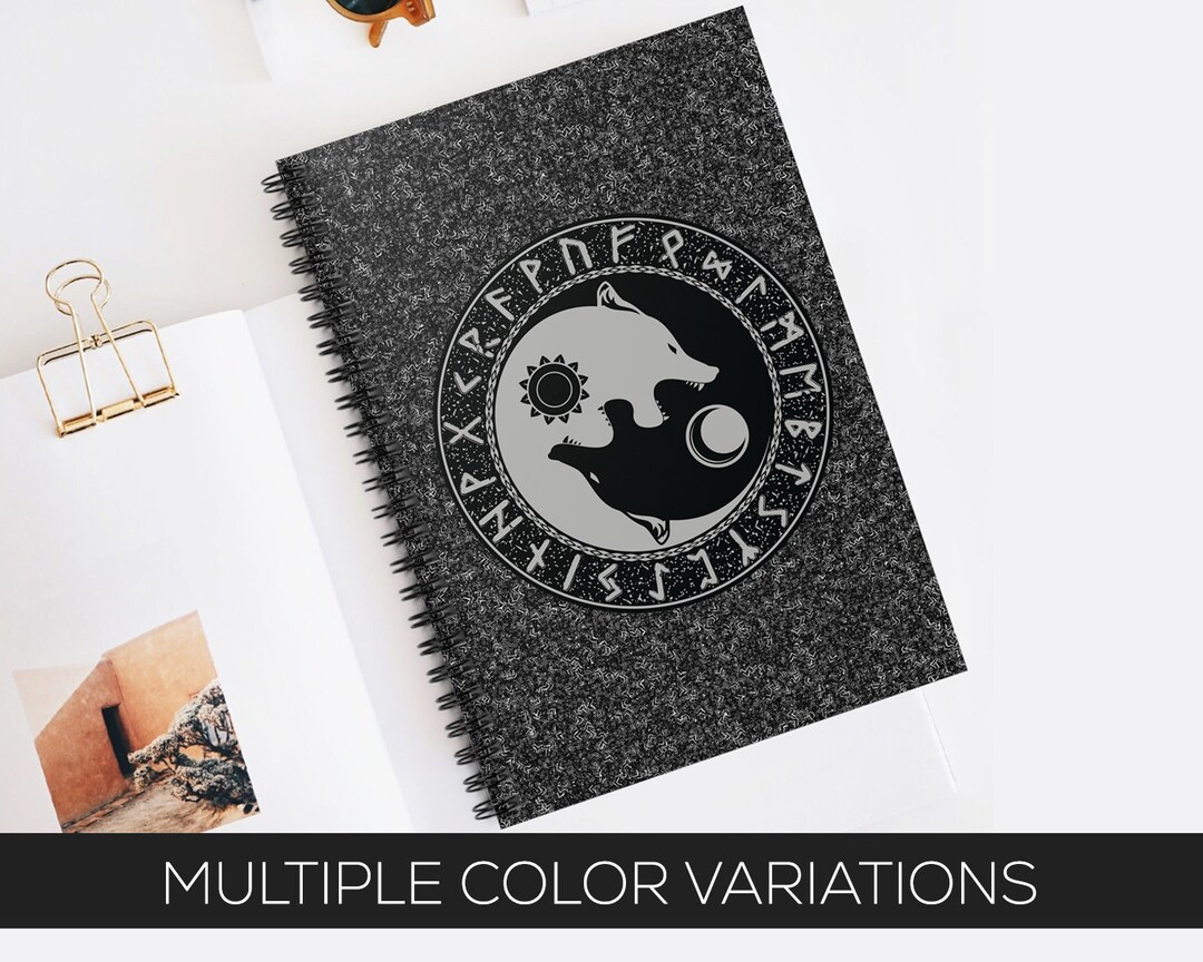 Runic Wolves Yin-yang Ruled Line Spiral Notebook, Norse Pagan Edda ...
