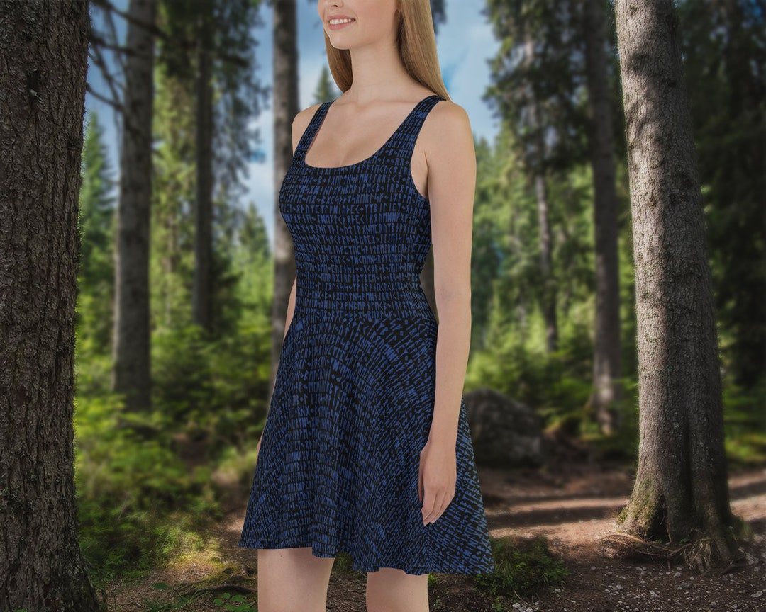 Black and Blue Elder Futhark Runes Skater Dress, Norse Pagan Flowy ...