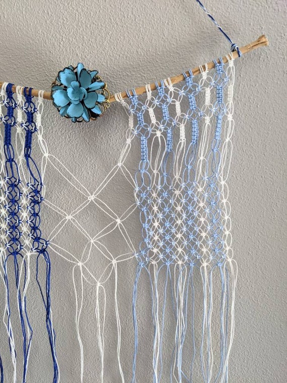 Blue and more blue macrame. Perfect for a new spring wall | Etsy