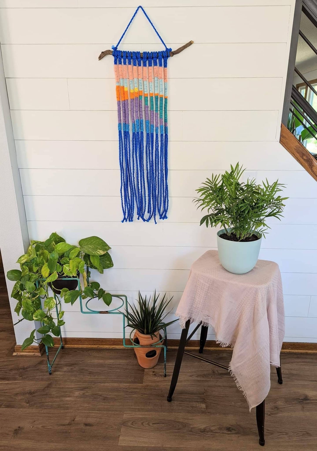 A Bright Blue Yarn Wrapped With Multi Colored Yarns Makes This a Very ...