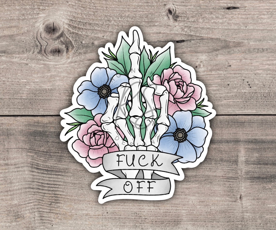Floral Middle Finger Skeleton Hand Vinyl Sticker - Etsy