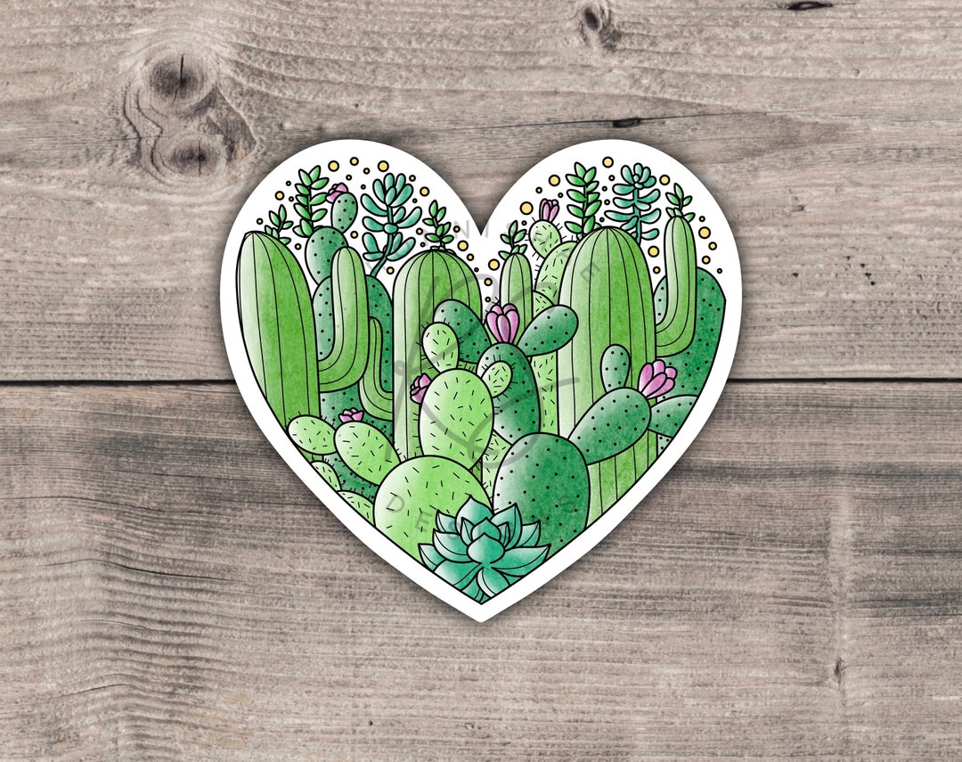 Cactus Heart Sticker | Houseplant Sticker | Boho | Digital Watercolor ...