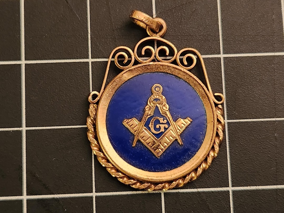 Vintage Gold Masonic Necklace Charm/pendant Double Sided in Blue and ...