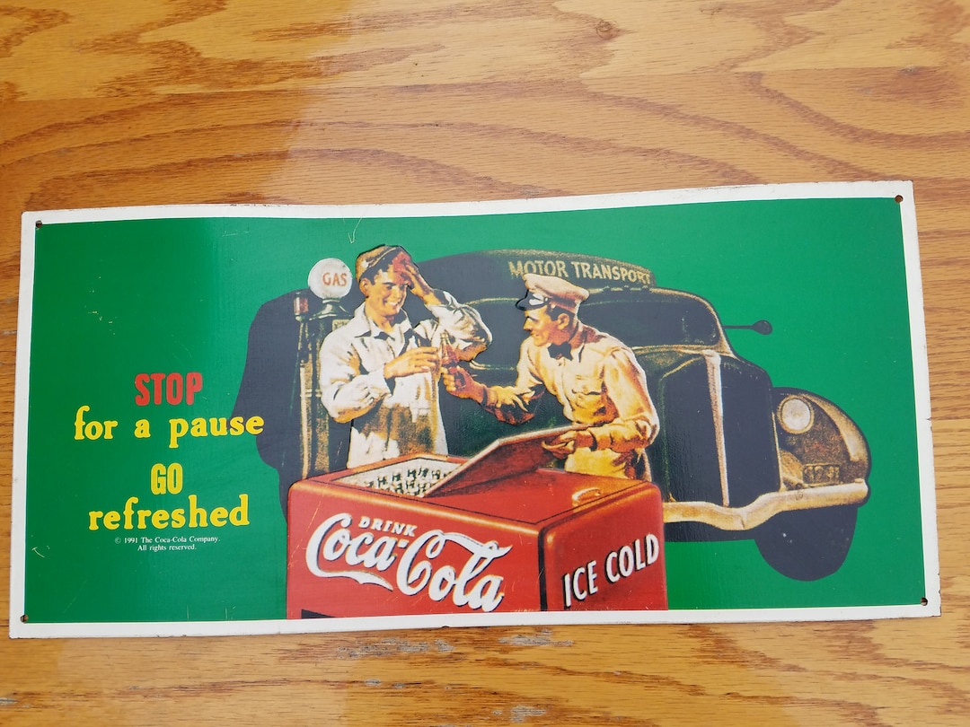 Retro Tin Coca-cola Sign "stop for a Pause GO Refreshed" - Etsy