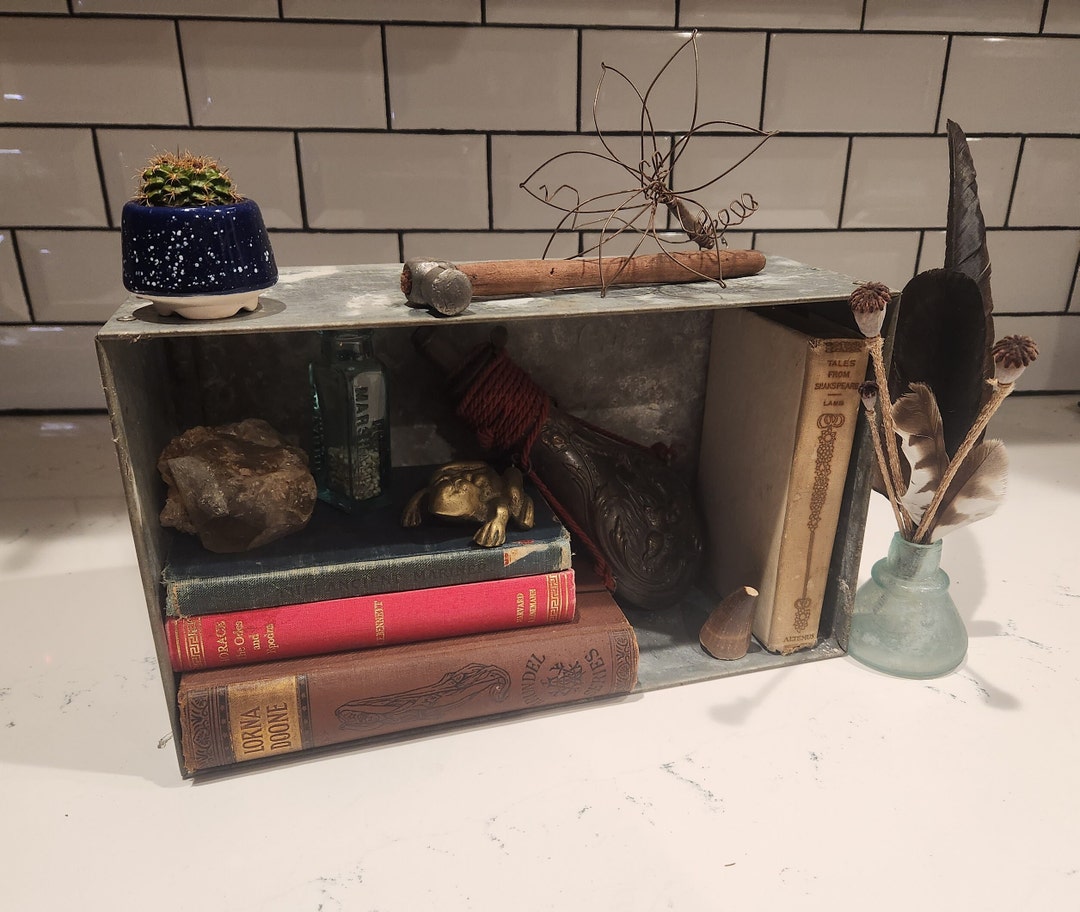 Vintage Galvanized Steel Box With Riveted Corners - Workshop Storage ...