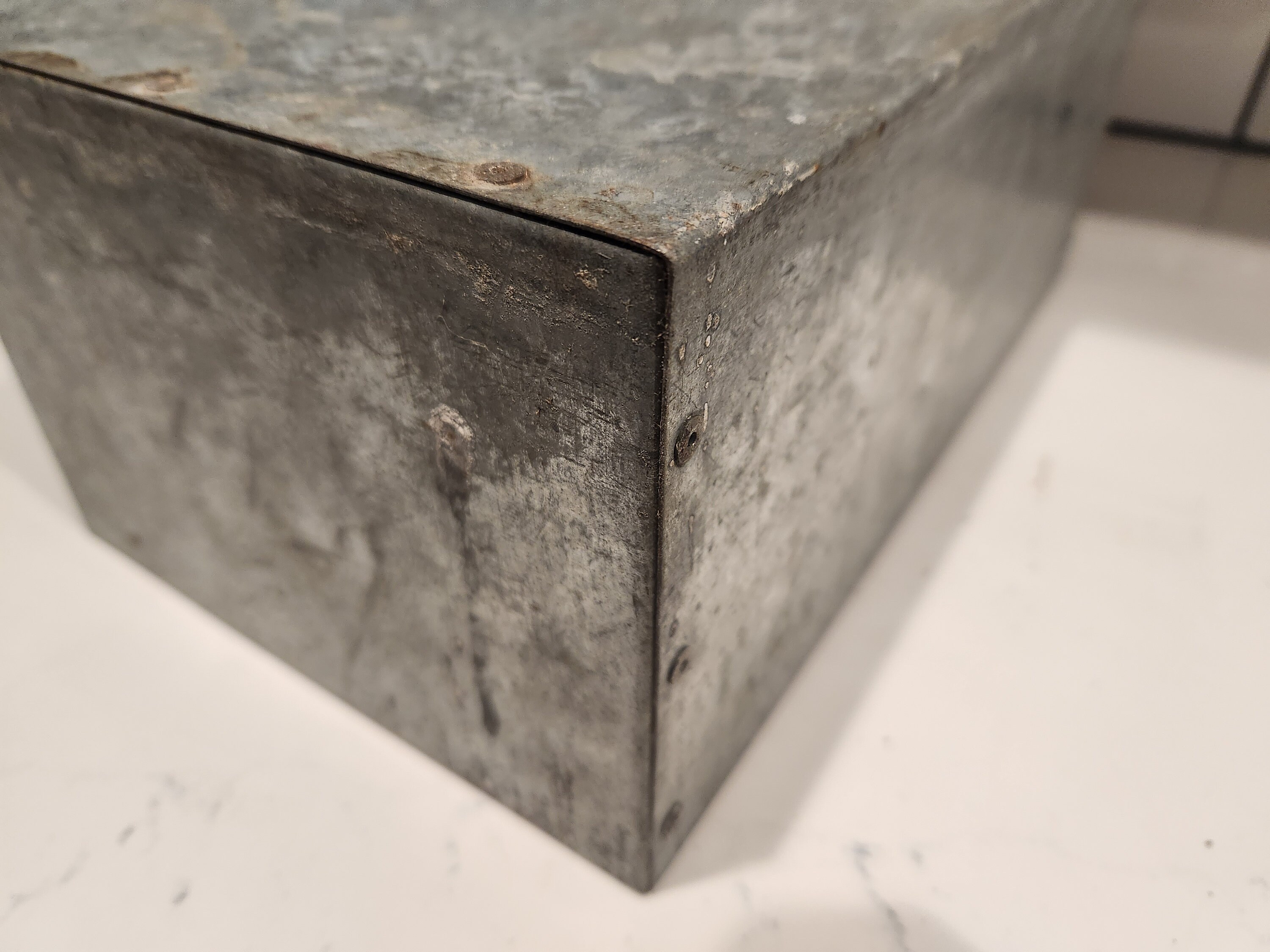 Vintage Galvanized Steel Box With Riveted Corners - Workshop Storage ...