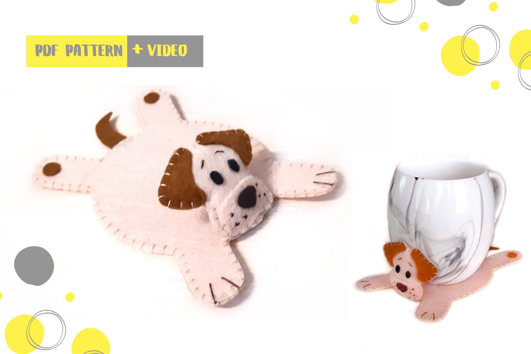 Felt Coaster Pattern Golden Retriever, Yellow Labrador. Easy PDF Sewing ...