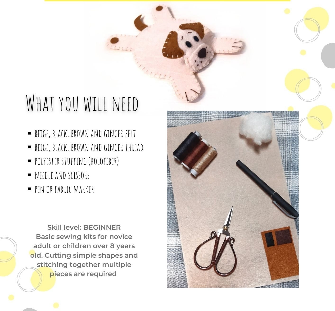 Felt Coaster Pattern Golden Retriever, Yellow Labrador. Easy PDF Sewing ...