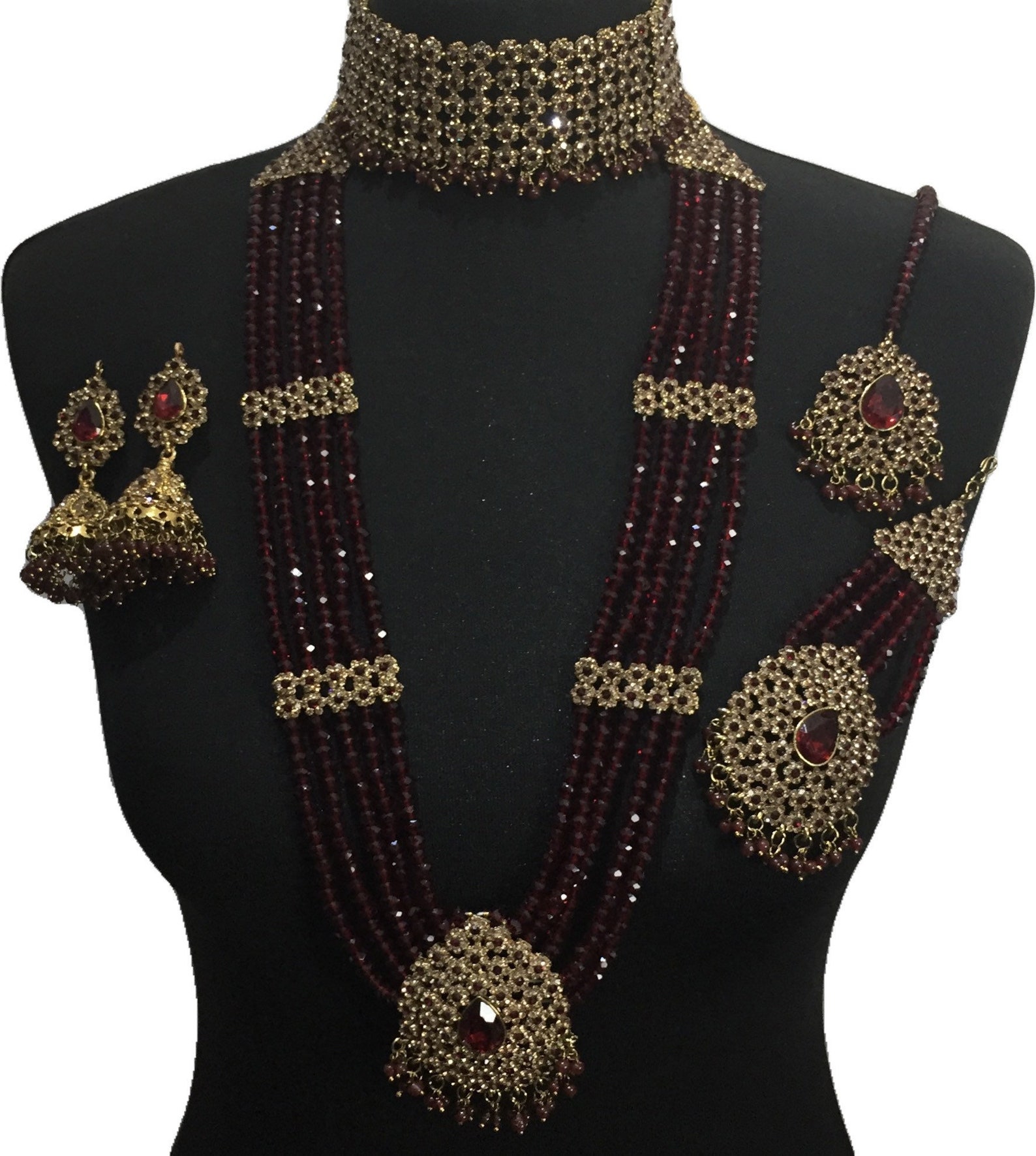 Maroon Bridal Jewelry Set: Pakistani Indian Wedding Jewellery - Etsy