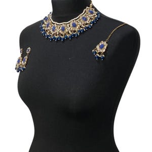 Navy Blue Gold Diamonte Pakistani Jewellery Pakistani Collar Necklace ...