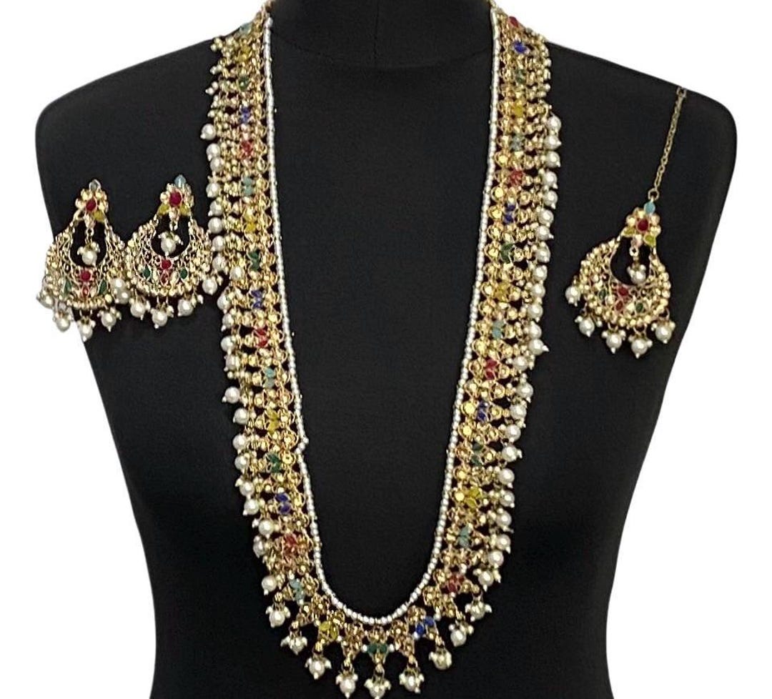 Bridal Mehndi Jewelry Set: Mala Necklace, Earrings, Tikka - Etsy