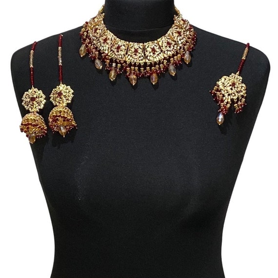 Red Gold Pakistani Necklace Set Indian Jewellery Pakistani - Etsy