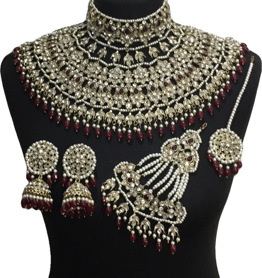 Maroon Bridal Jewelry Set: Indian/pakistani Luxury Jewellery - Etsy ...