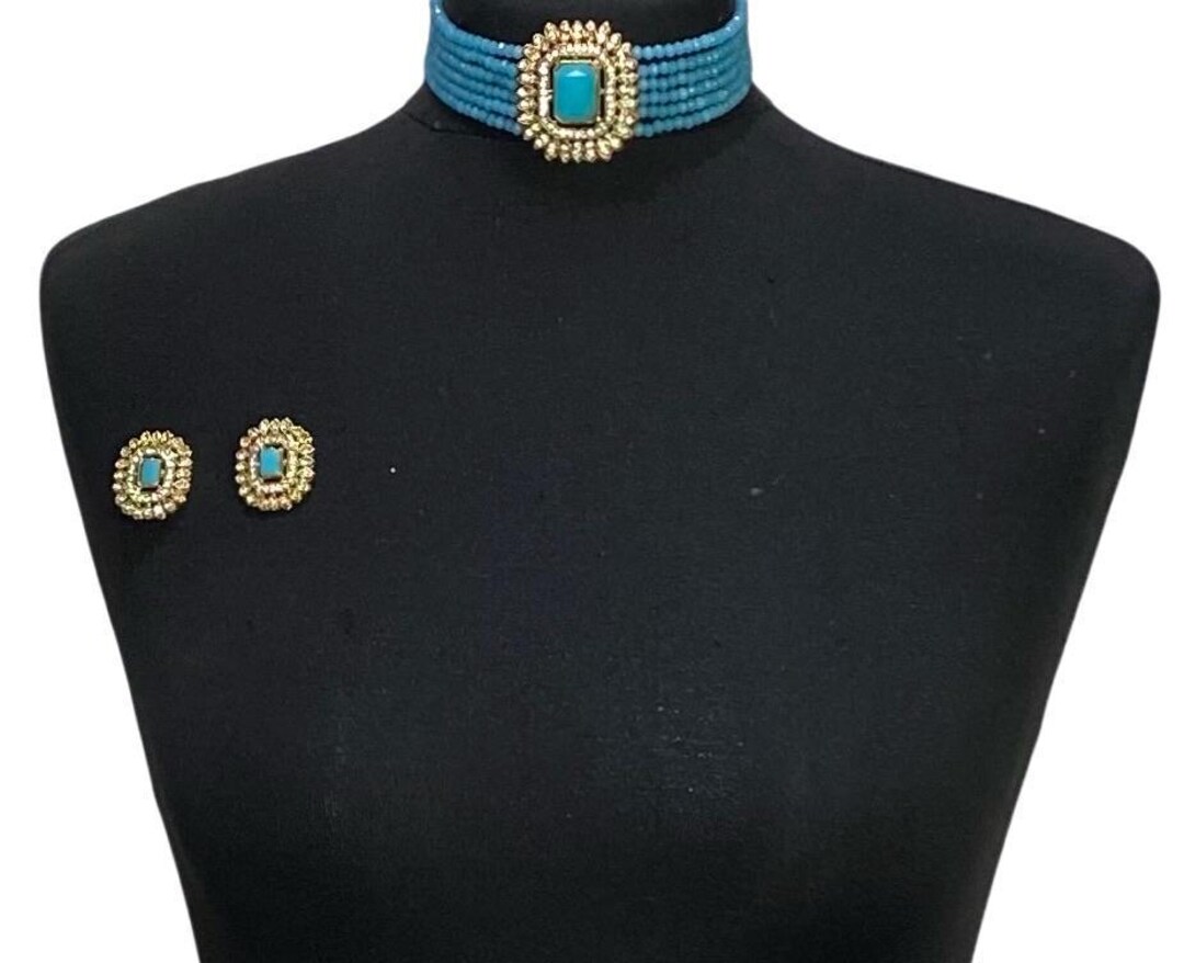Sky Blue Diamonte Choker Set: Pakistani Indian Wedding Jewelry - Etsy